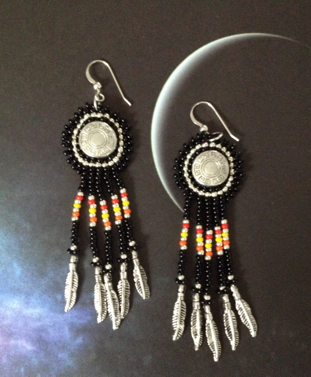 Feather Earrings Native American Inspired Black and Silver - Etsy