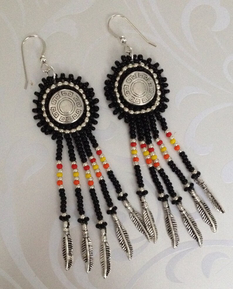 Feather Earrings Native American Inspired Black and Silver | Etsy