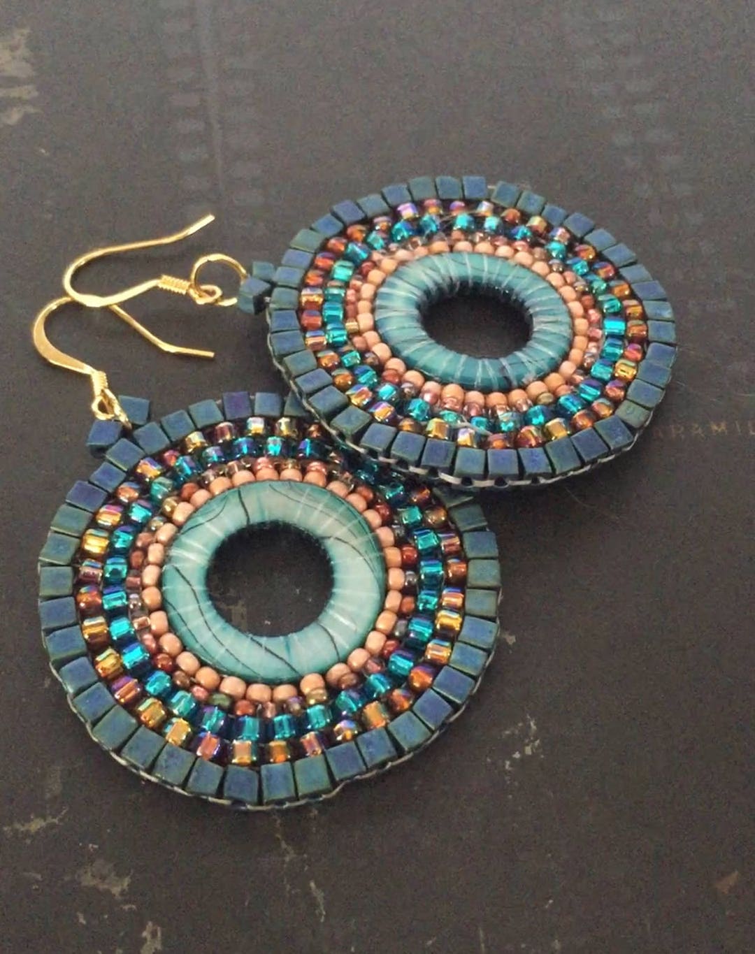 Beaded Aqua Shell Earrings Large Bohemian Dangle Earrings Sea Shell ...