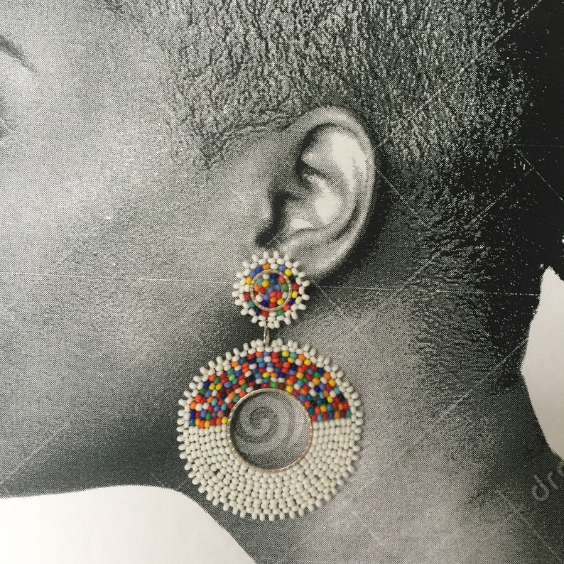 Hoop Earrings Seed Bead Earrings Post Earrings White and | Etsy