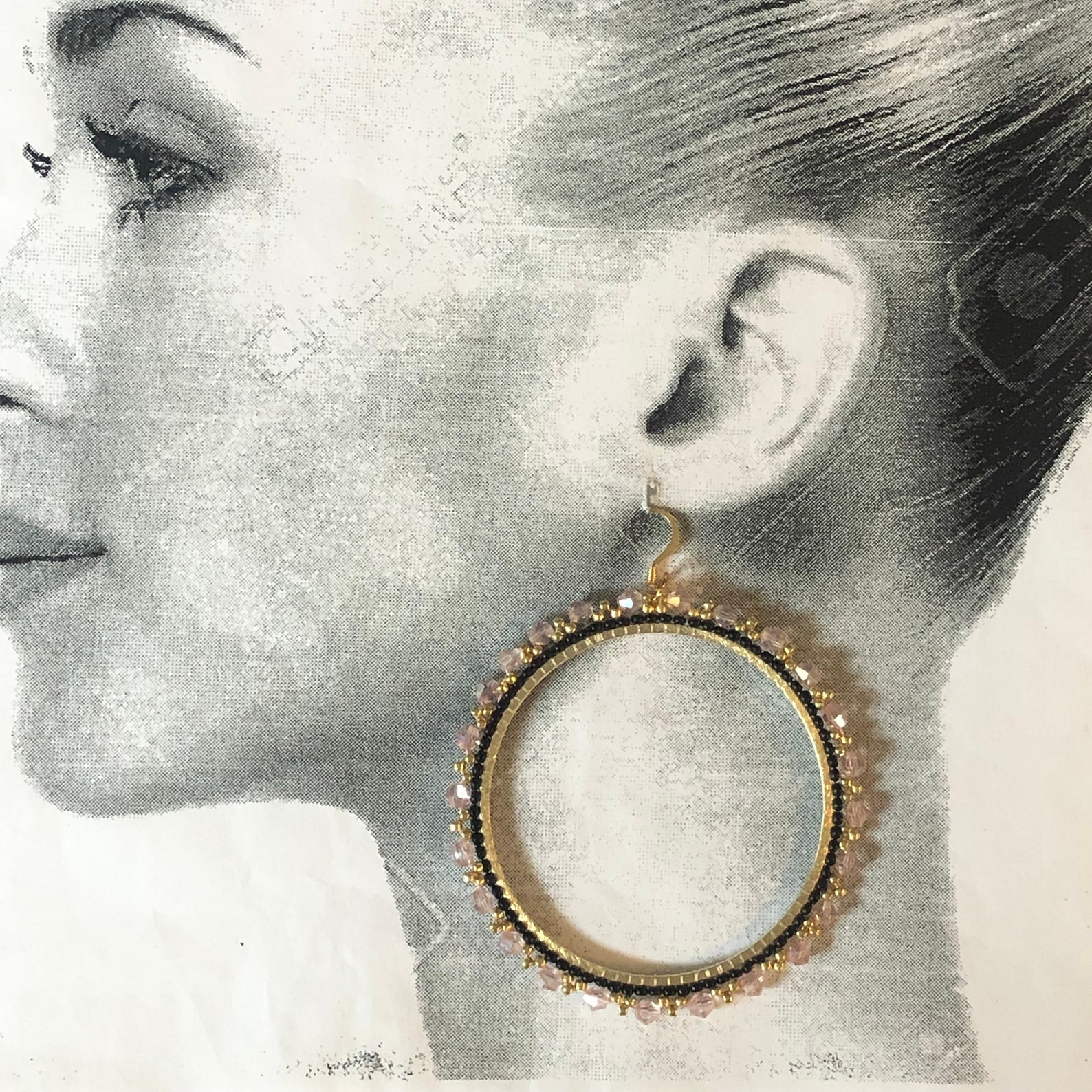 Huge Gold Hoop Dangle Earrings Extra Large Seed Bead Crystal | Etsy