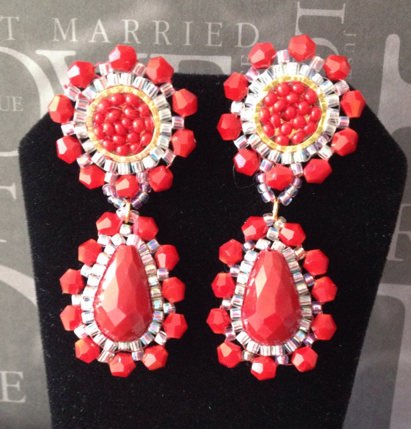 Beaded Post Earrings Red Velvet Crystal Jewely | Etsy