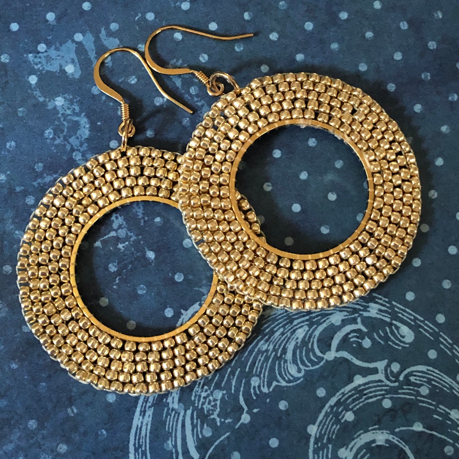 Bright Gold Beadwork Earrings Gold Seed Bead Hoop Earrings - Etsy