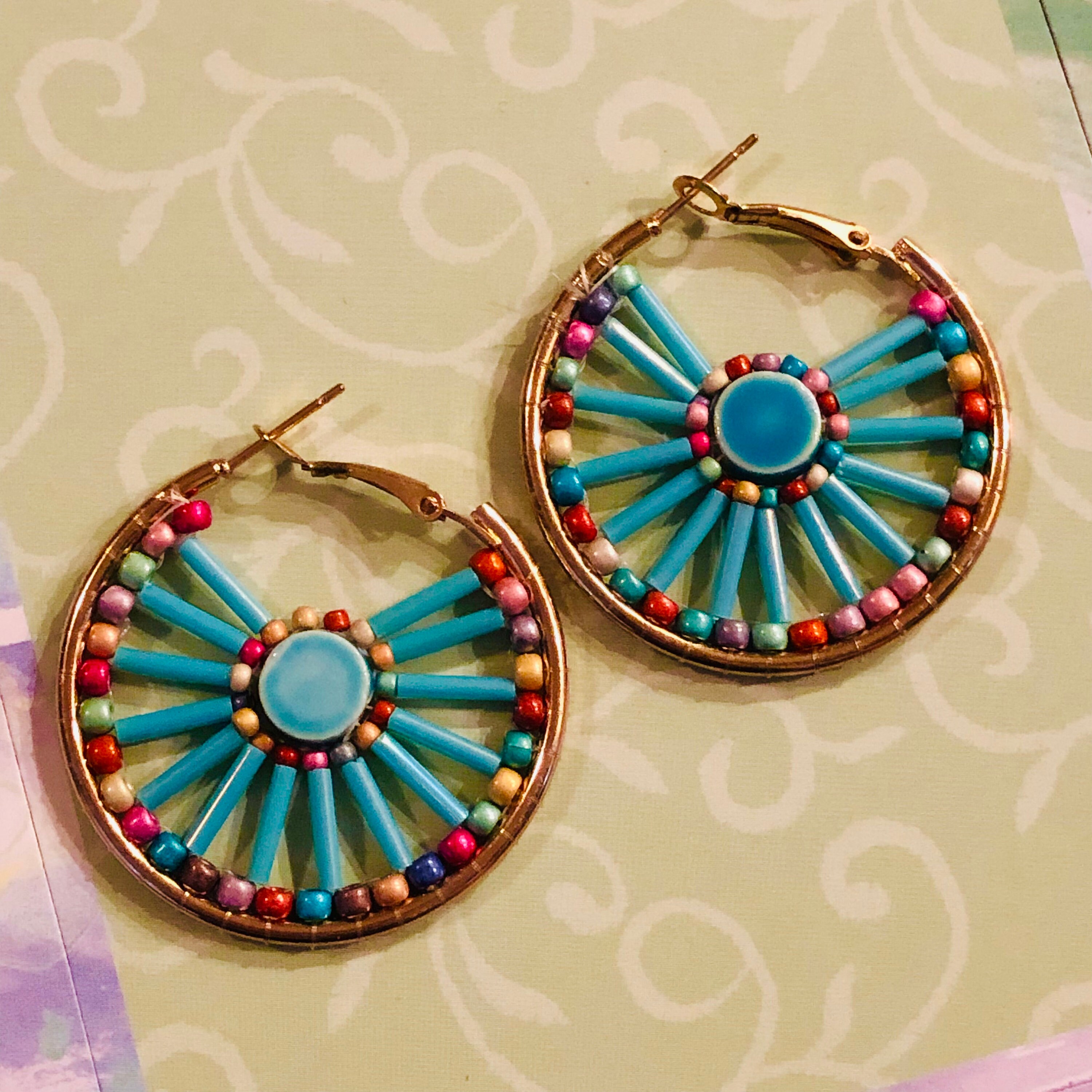 Small Hoop Earrings Post Hoop Earrings Turquoise Beaded | Etsy