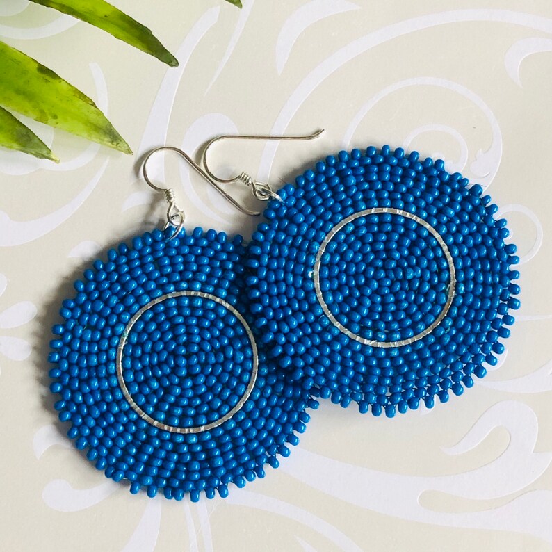 Statement Earrings Big Bold Bright Blue and Sterling Silver - Etsy