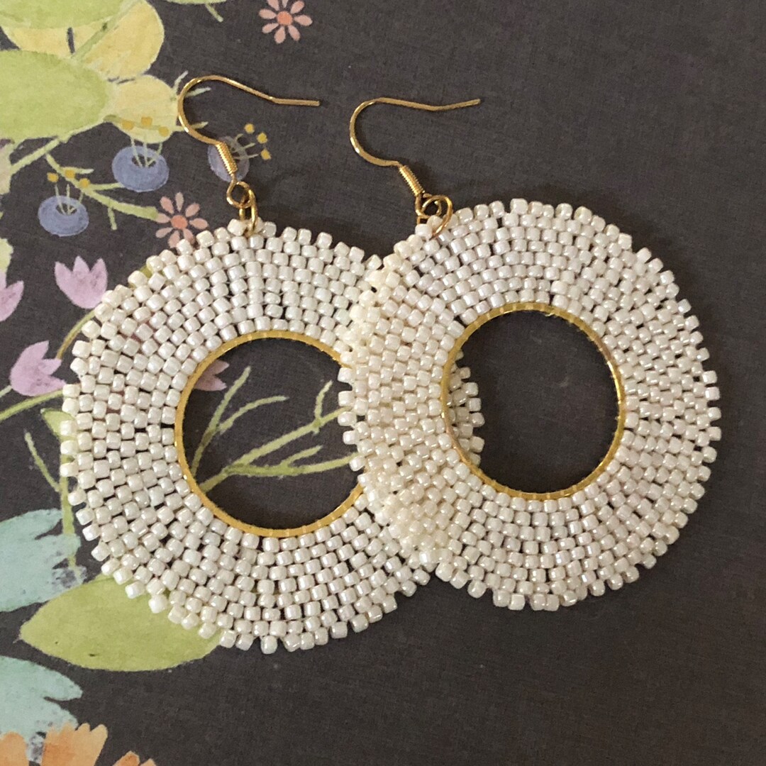 Handmade Boho Dangle Earrings Cream Hoops Large Statement Drops - Etsy