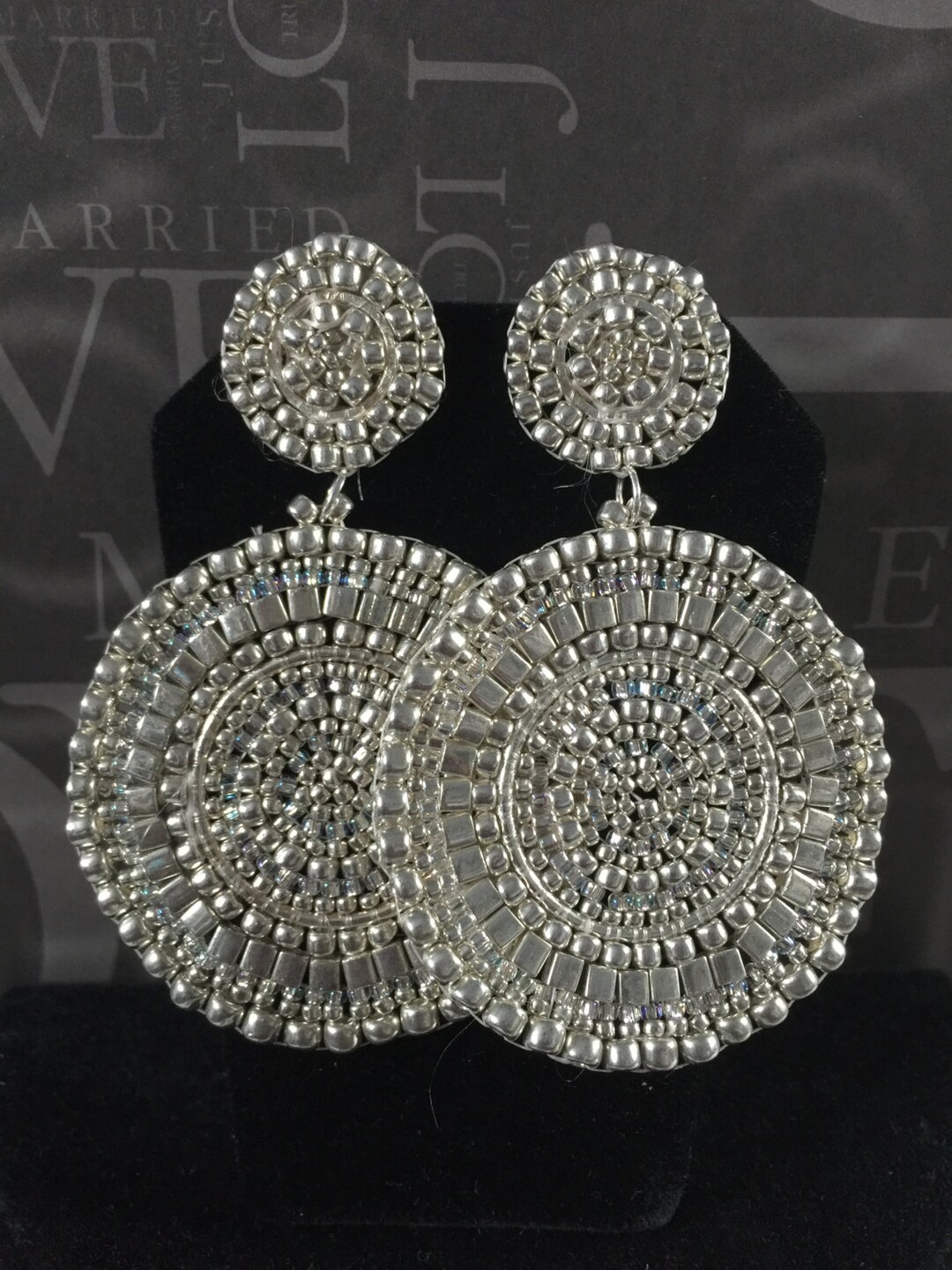 Beaded Post Statement Earrings Silver Satin Seed Bead Earrings - Etsy