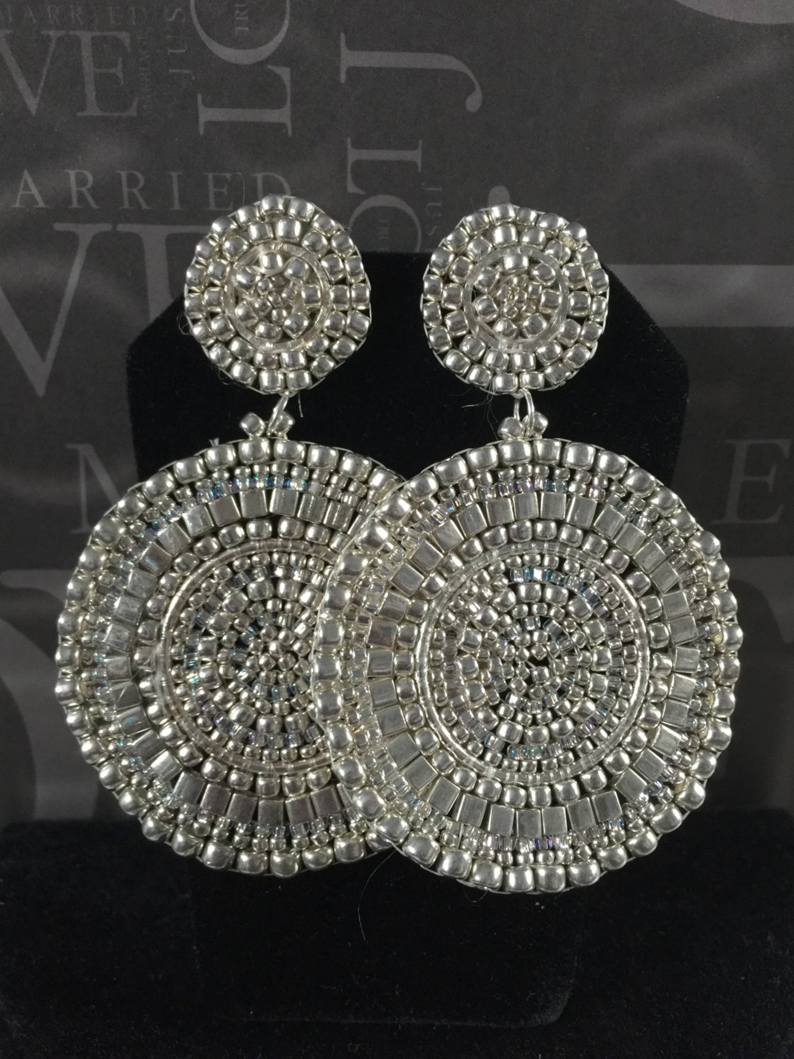 Beaded Post Statement Earrings Silver Satin Seed Bead Earrings | Etsy