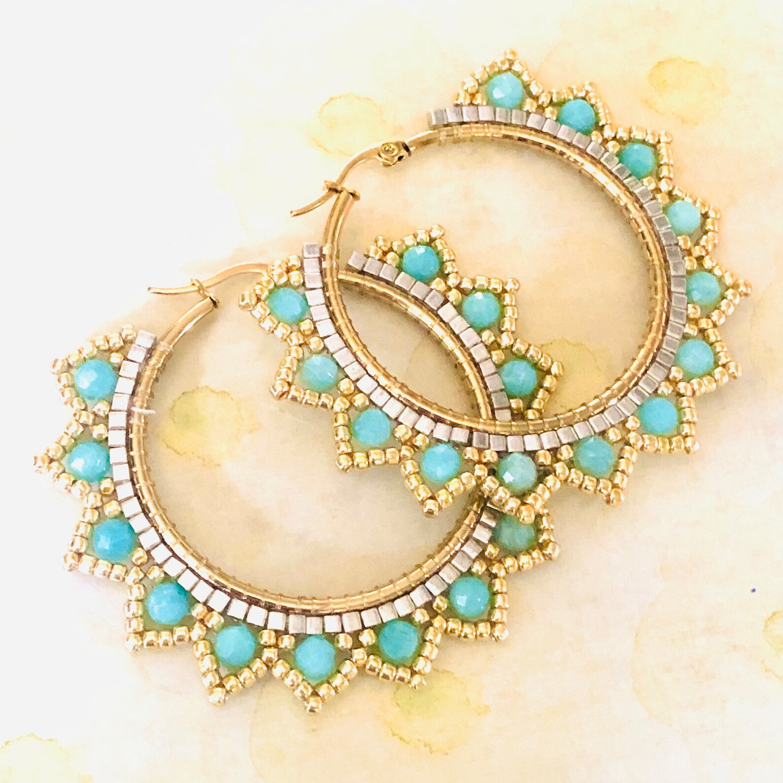 Gemstone Earrings Large Larimar Hoop Earrings Handmade Jewelry Gift for ...