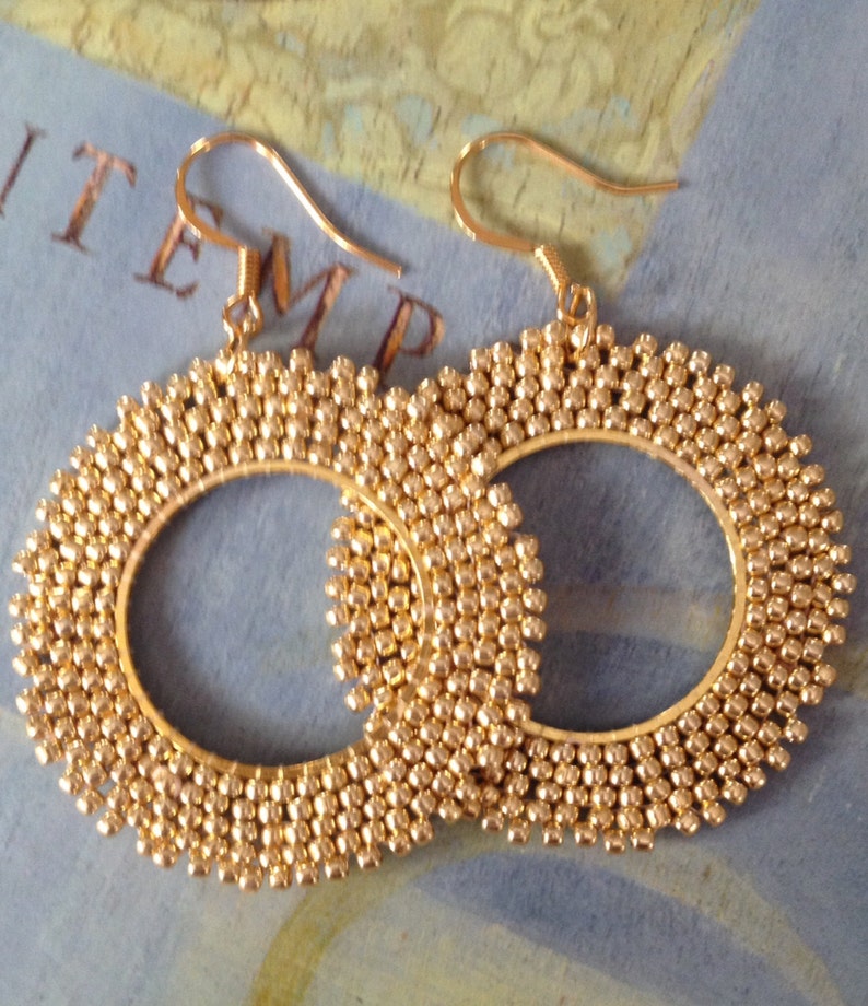 Bright Gold Beadwork Earrings Gold Seed Bead Hoop Earrings | Etsy