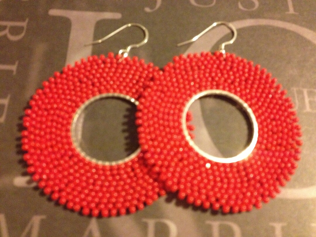 Red Hoop Earrings Seed Bead Hoops Beaded Earrings Red Earrings - Etsy