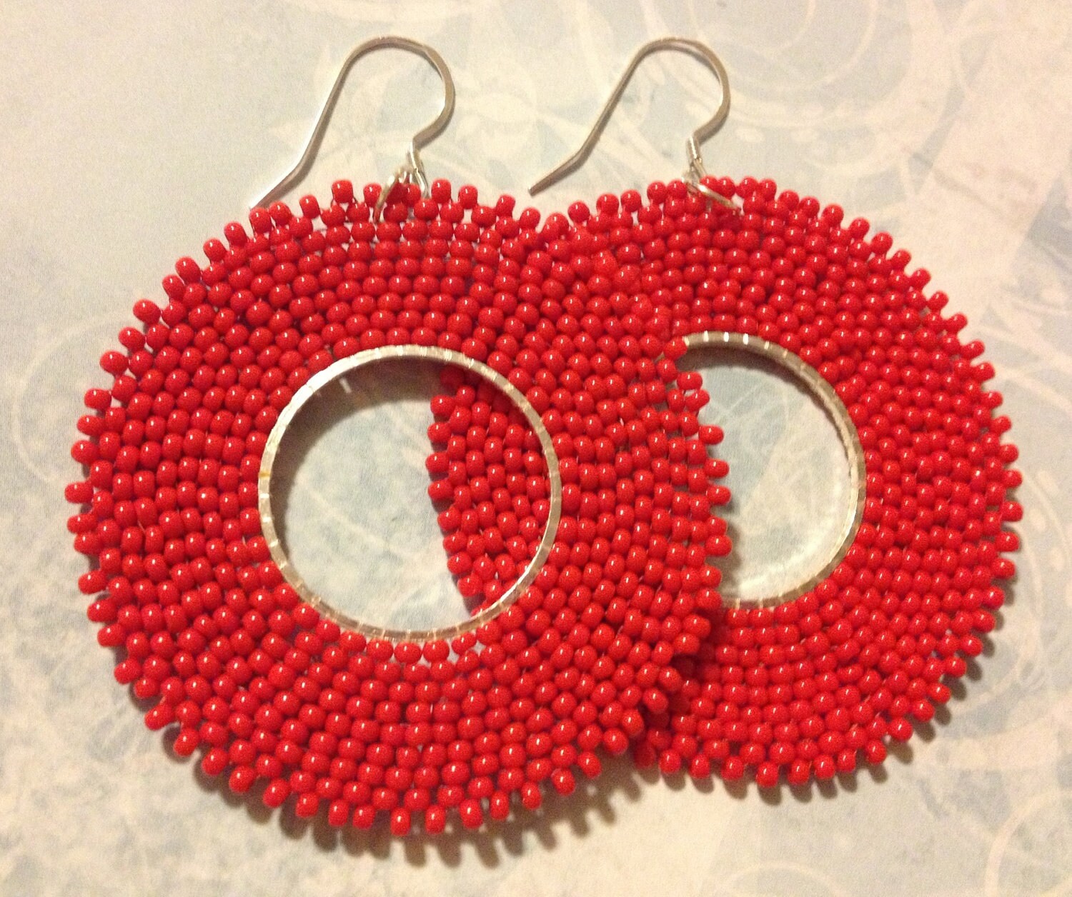 Red Hoop Earrings Seed Bead Hoops Beaded Earrings Red Earrings | Etsy