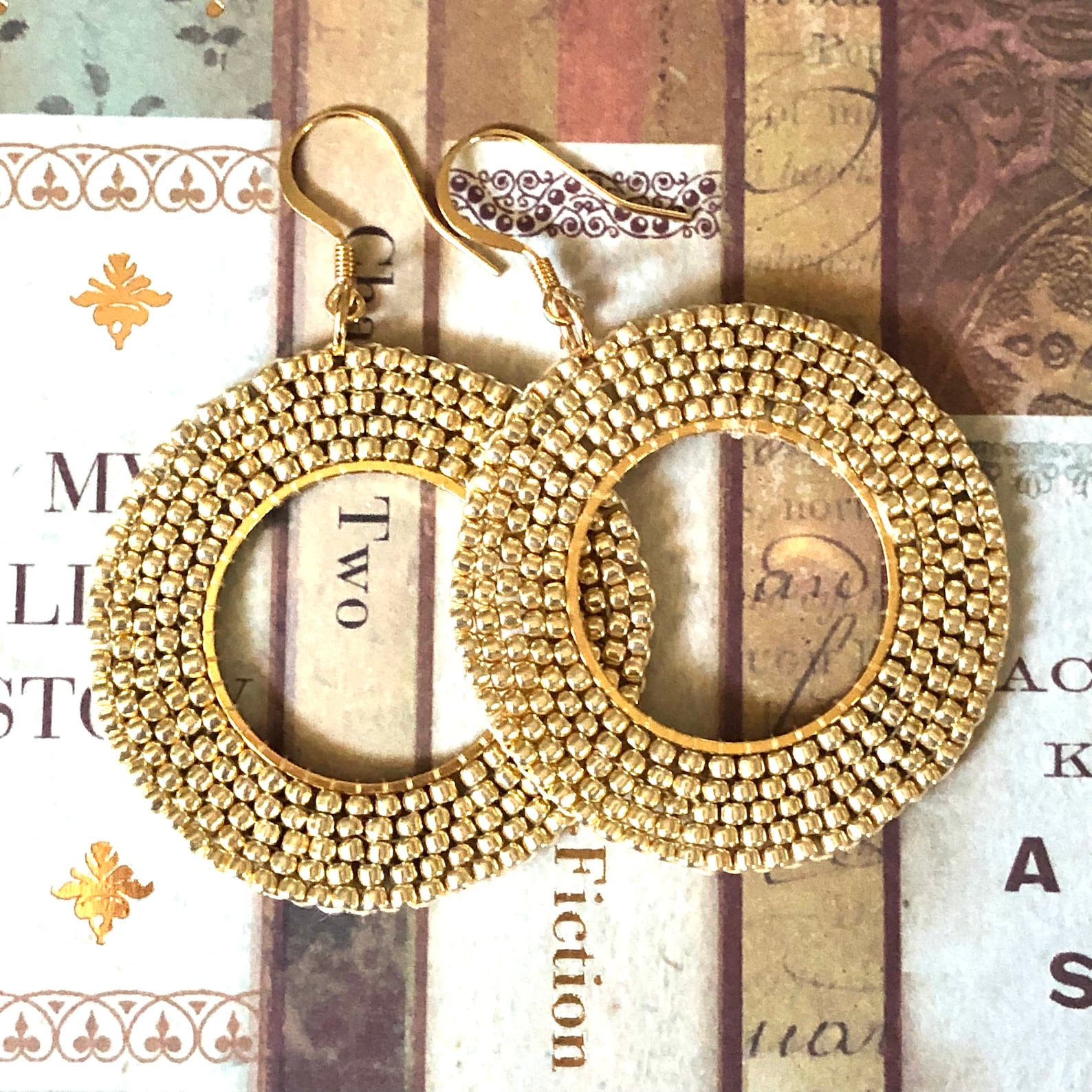 Bright Gold Beadwork Earrings Gold Seed Bead Hoop Earrings - Etsy