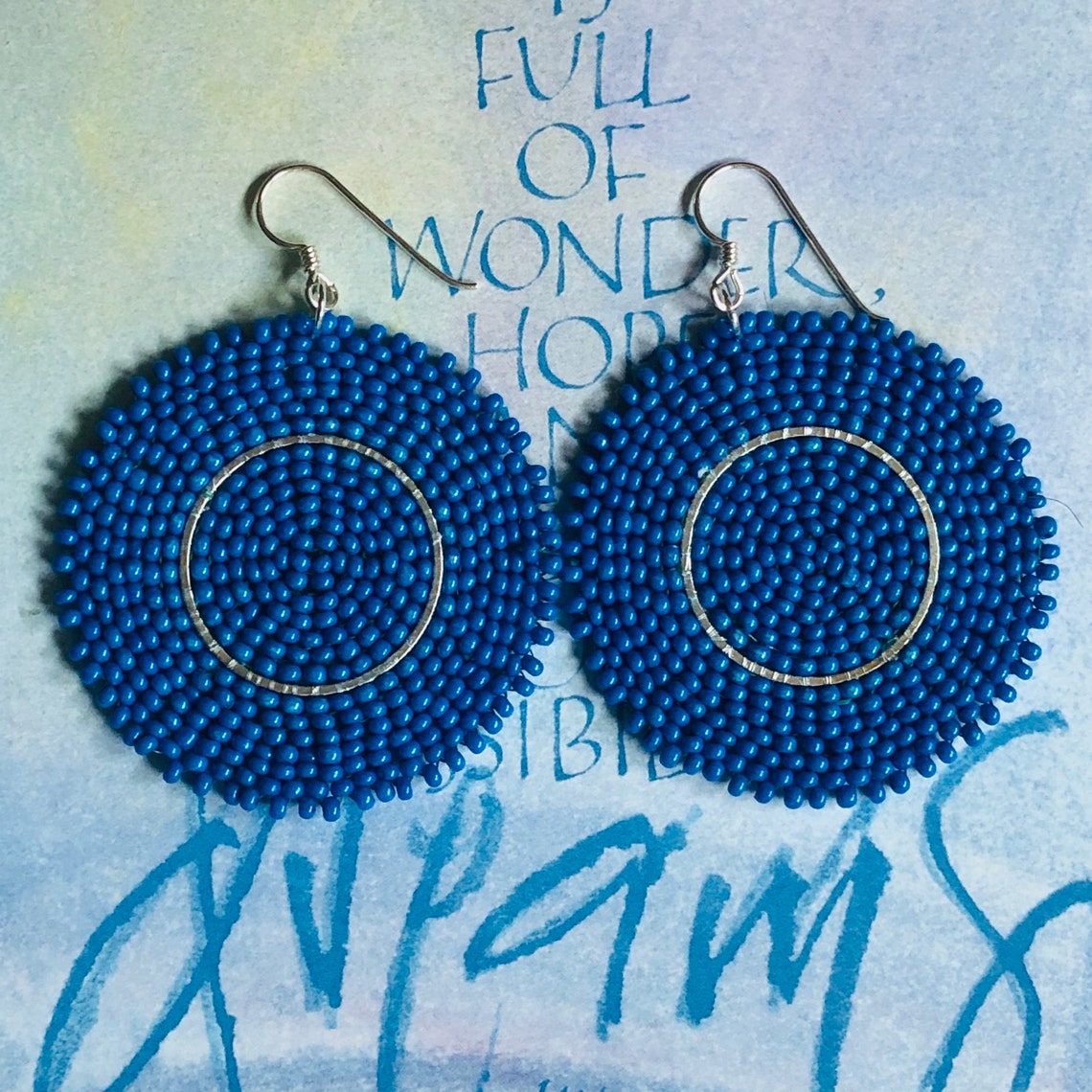 Statement Earrings Big Bold Bright Blue and Sterling Silver - Etsy