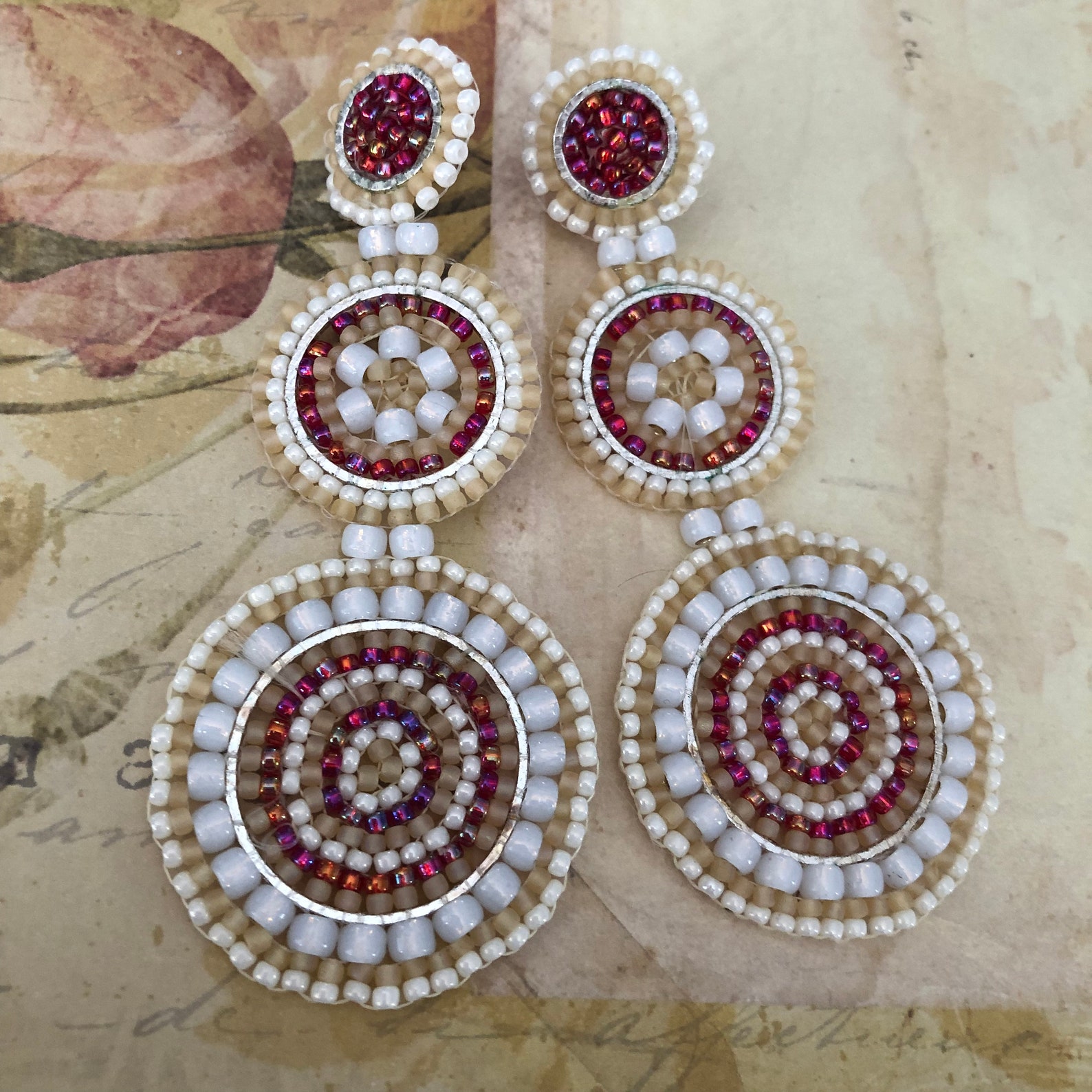 Beadwork Triple Disc Post Earrings Beaded Earrings Large Seed Bead ...