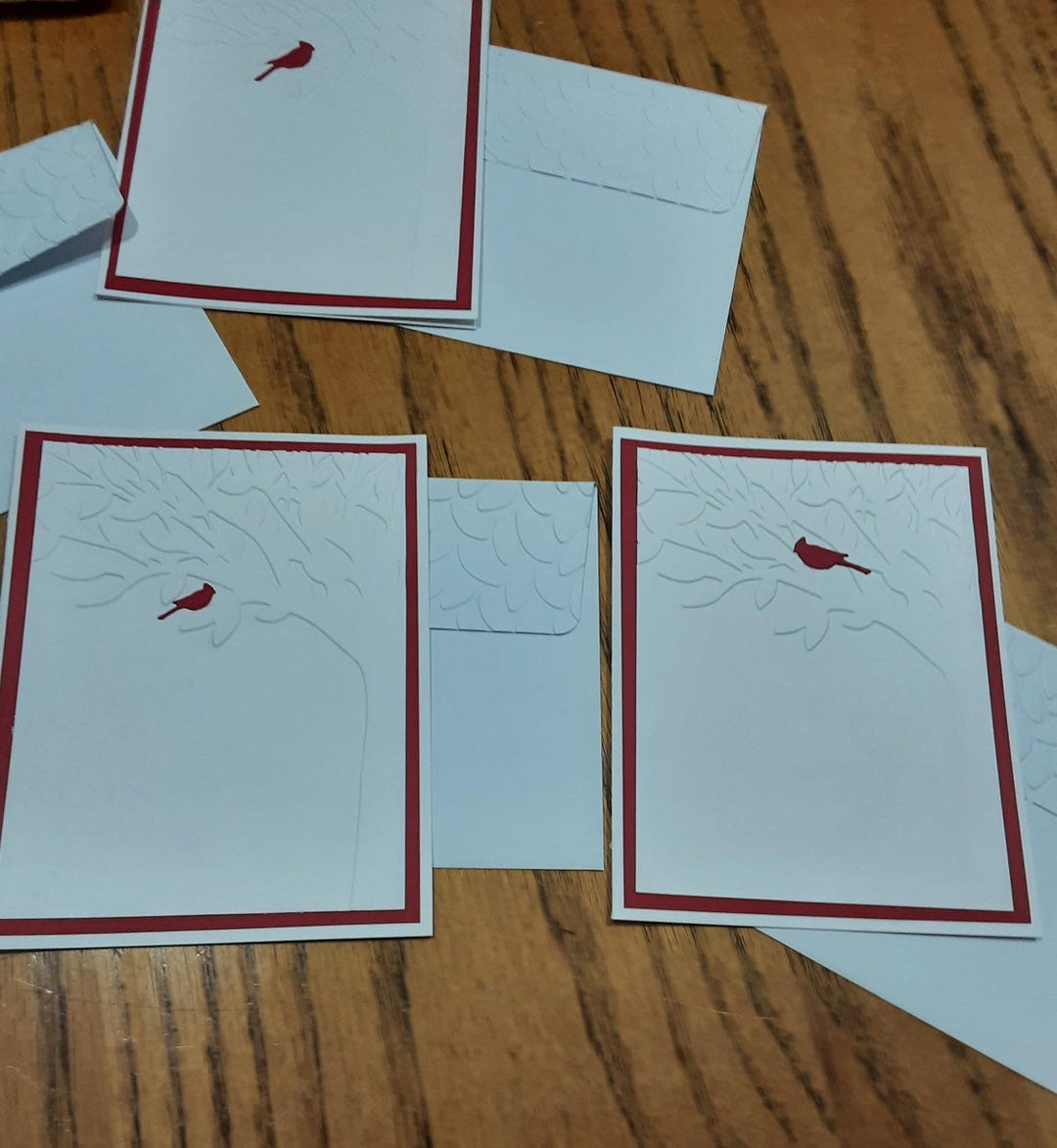 Cardinal on Tree Tree Emboss Cards A2 White Red Cardinal Nature Card ...