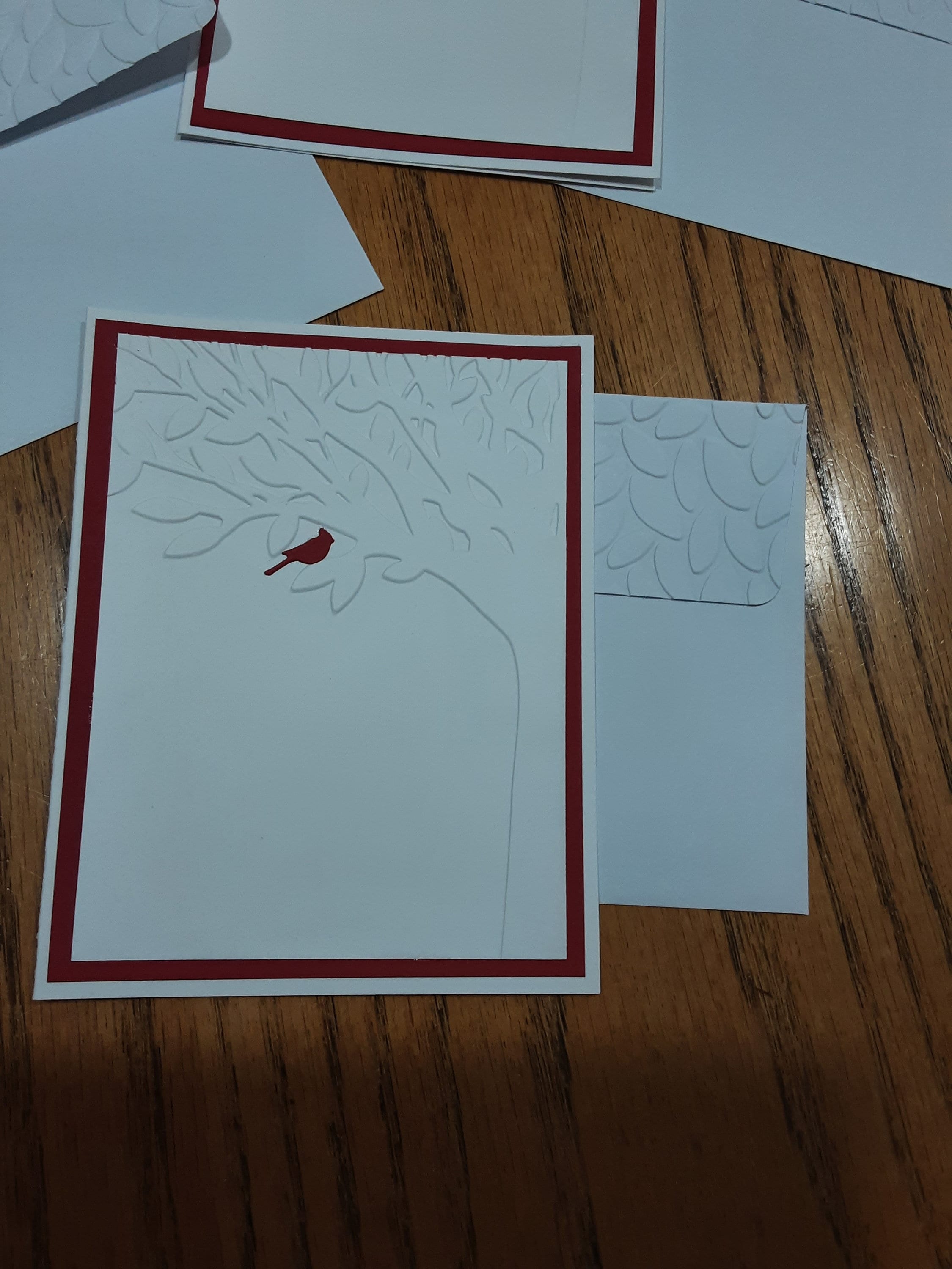 Cardinal on Tree Tree Emboss Cards A2 White Red Cardinal Nature Card ...