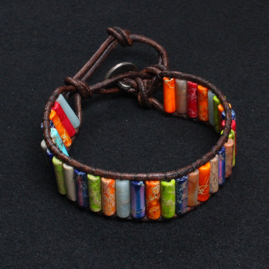 Rainbow Natural Stone Imperial Stone Tube Beads Beaded Bracelet ...