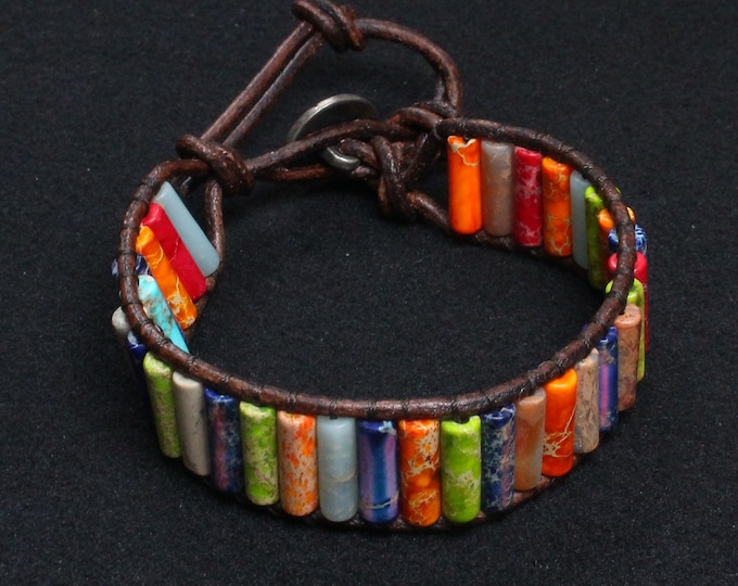 Rainbow Natural Stone Imperial Stone Tube Beads Beaded Bracelet ...