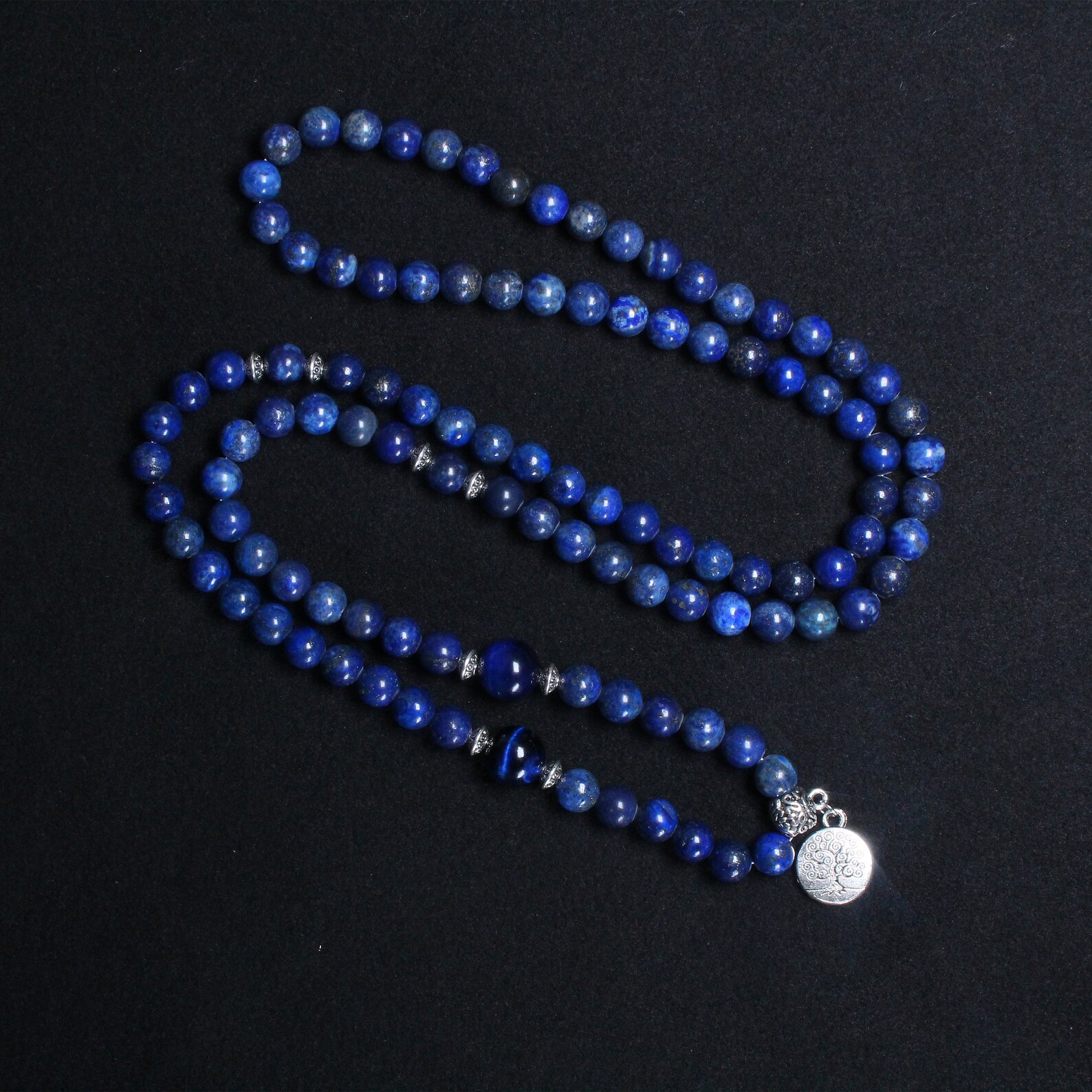 108 Mala Lapis Man-made Lazuli Necklace, 108 Beads Rosary Bracelet Wrap ...