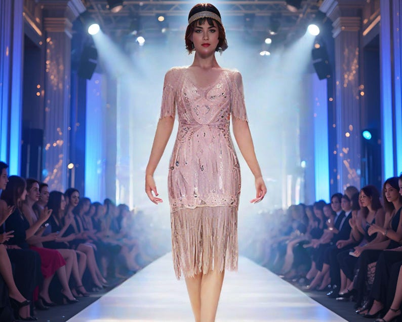 Handmade 1920s Flapper Dress, Rose Gold Sequin Fringe, Downton Abbey ...