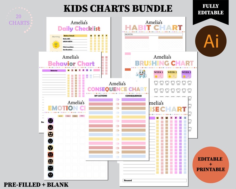 Editable Chore Chart for Kids, Cleaning Checklist, Toddler Kid Teen ...