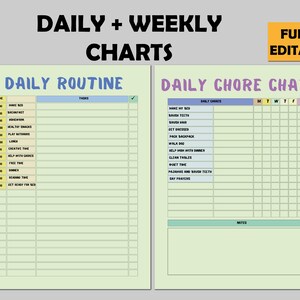 Editable Chore Chart Bundle for Kids, ADHD Planner, Weekly Planner ...