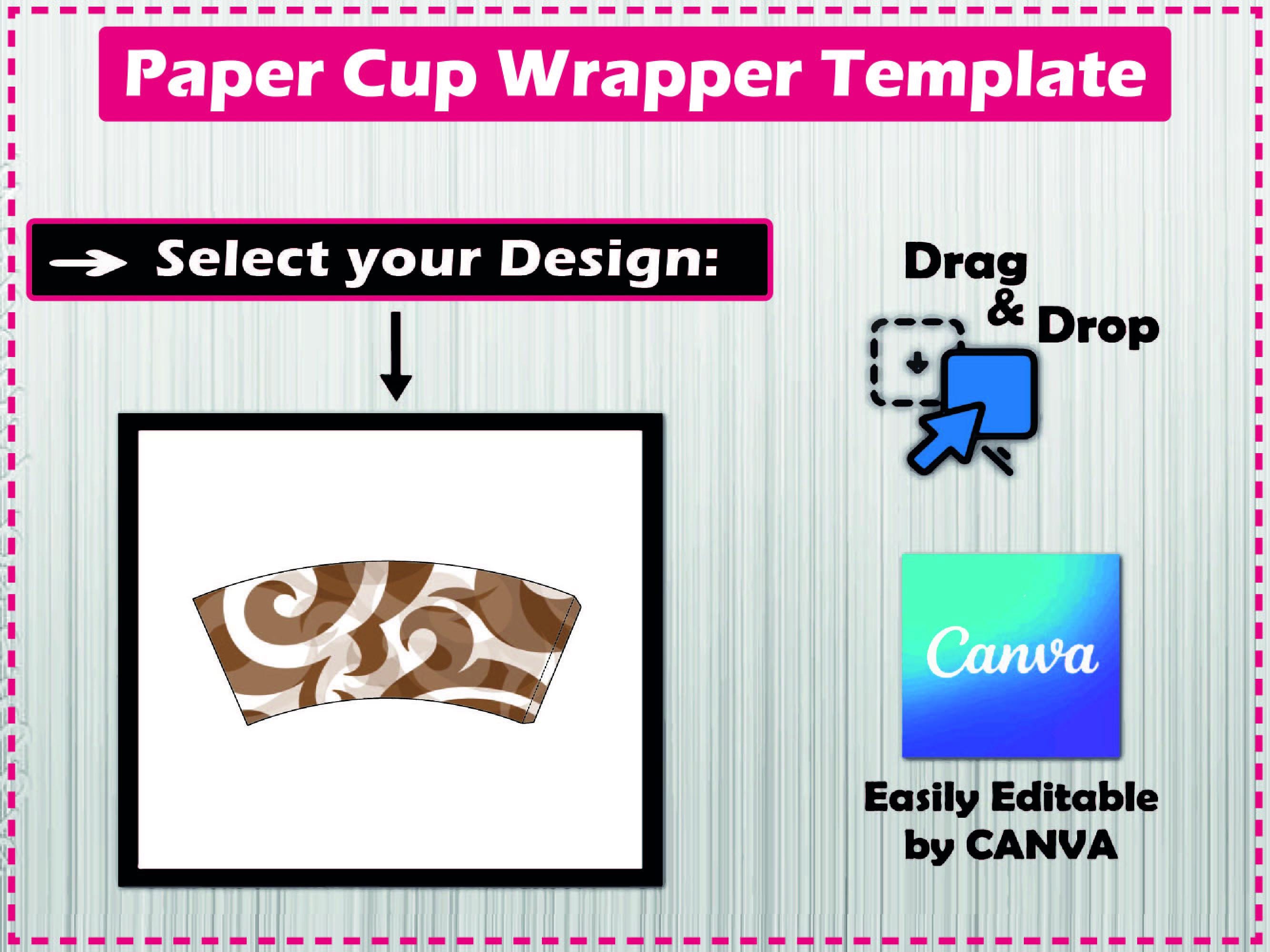 6 Sizes Paper Cup Wrapper Template Bundle, Paper Coffee Cup Template ...