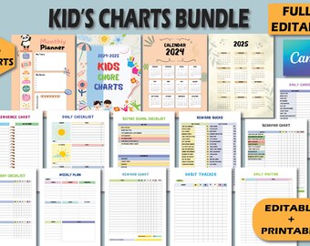 Editable Chore Chart Bundle for Kids, ADHD Planner, Weekly Planner ...