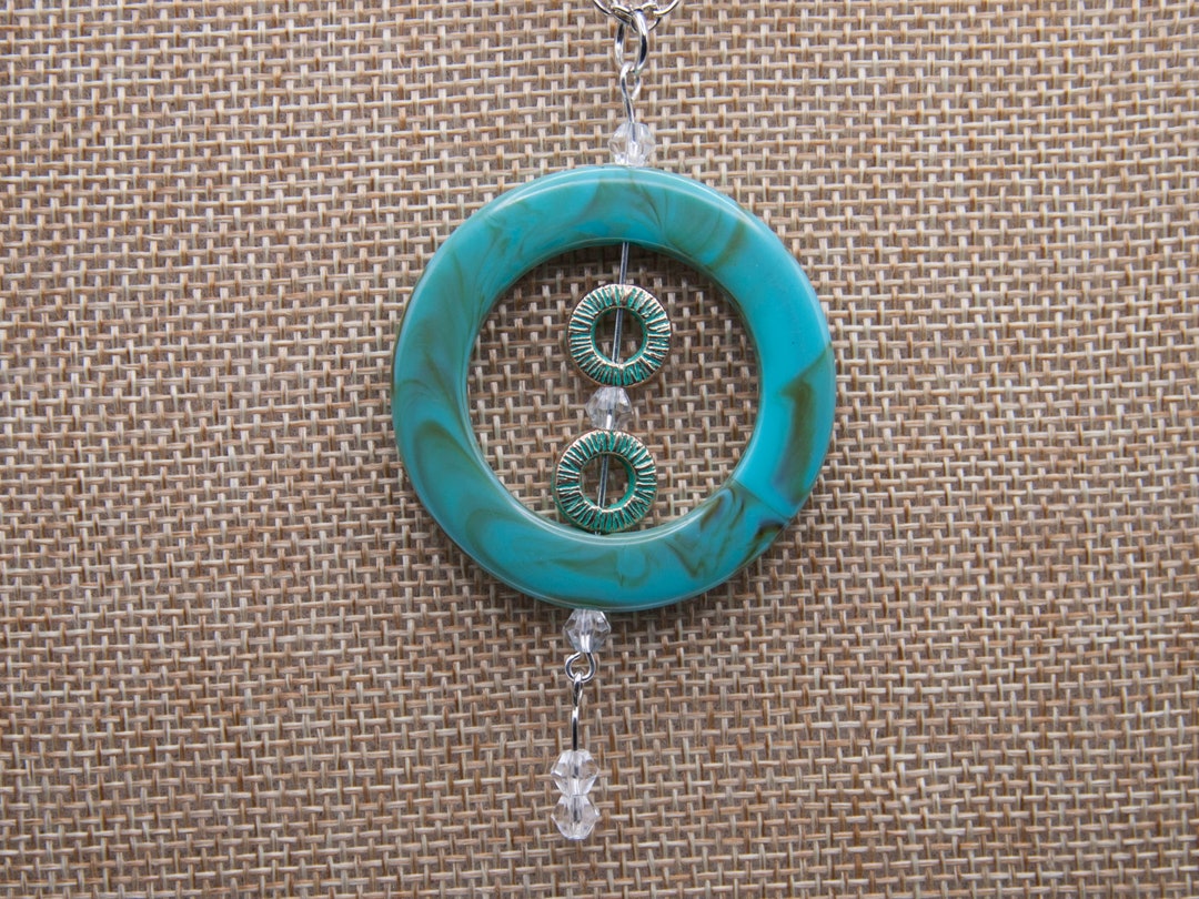 Turquoise Metal, Glass, Acrylic Circle Spinner Necklace Fidget - Etsy