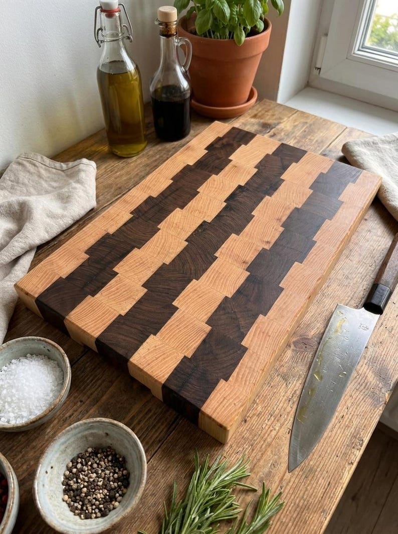 Walnut & Fir End Grain Cutting Board | Handmade Butcher Block | Thick ...