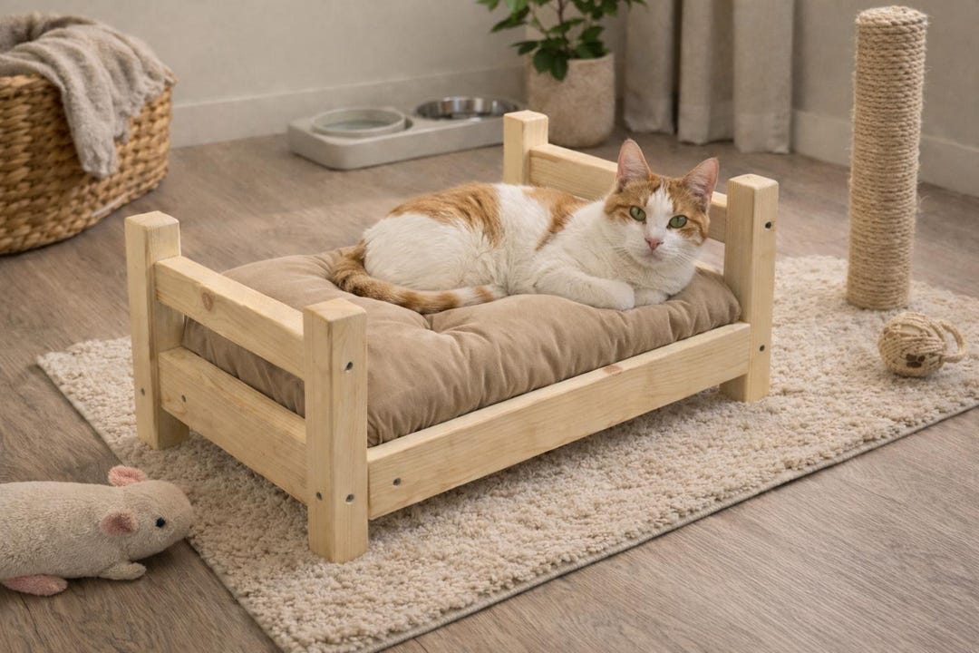 Cat Bed, Furniture With Mattress (solid Wood, Handmade, Chemical Free ...