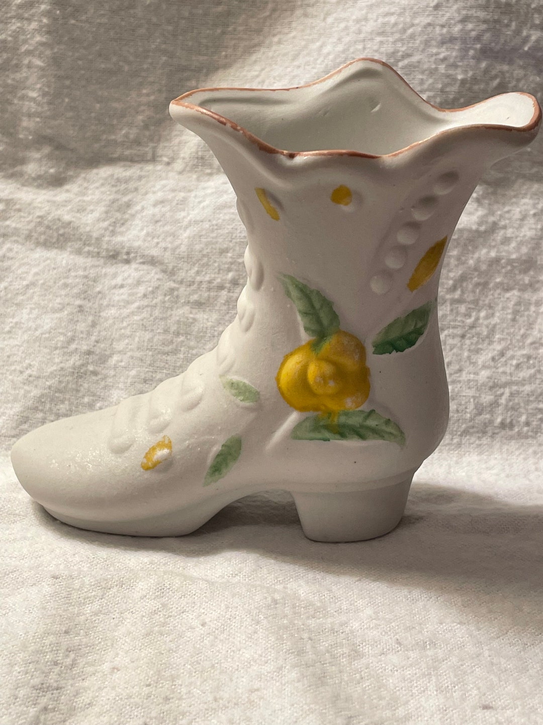 Vintage Victorian White Porcelain Boot Figurine Vase Hand Painted ...