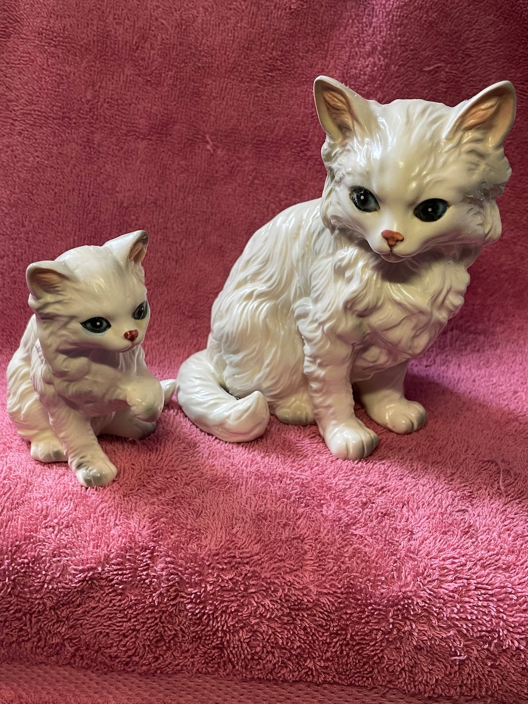 Vintage Lefton White Fluffy Cats Figurines Porcelain 1513 and 1514 1970 ...