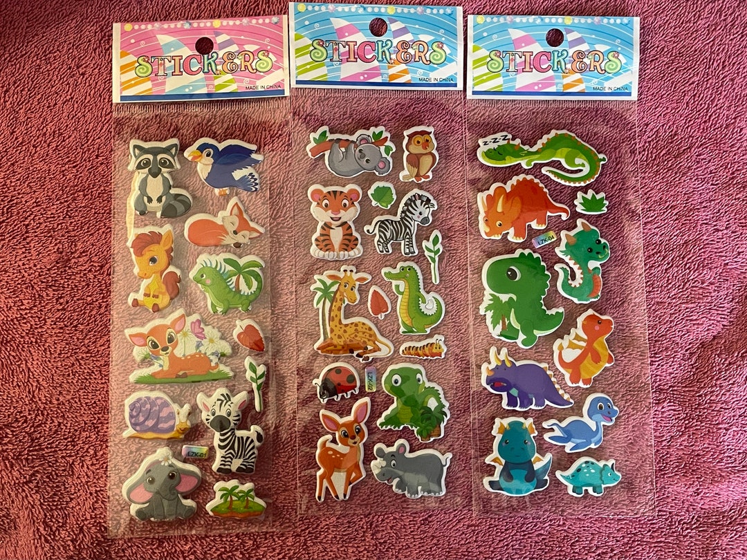 Stickers 3D Plastic Stickers 3 Sheets Zoo Animals Dinosaurs Kids ...