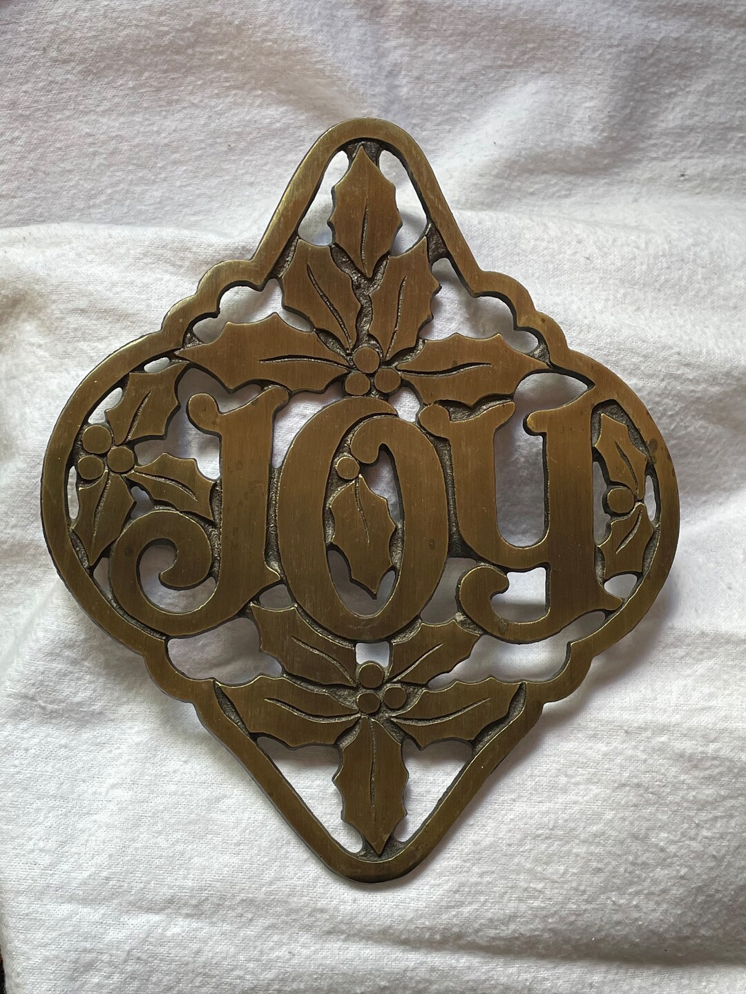 Vintage Avon JOY Cast Iron Trivet Brass Coating Gold Like Color Holiday ...