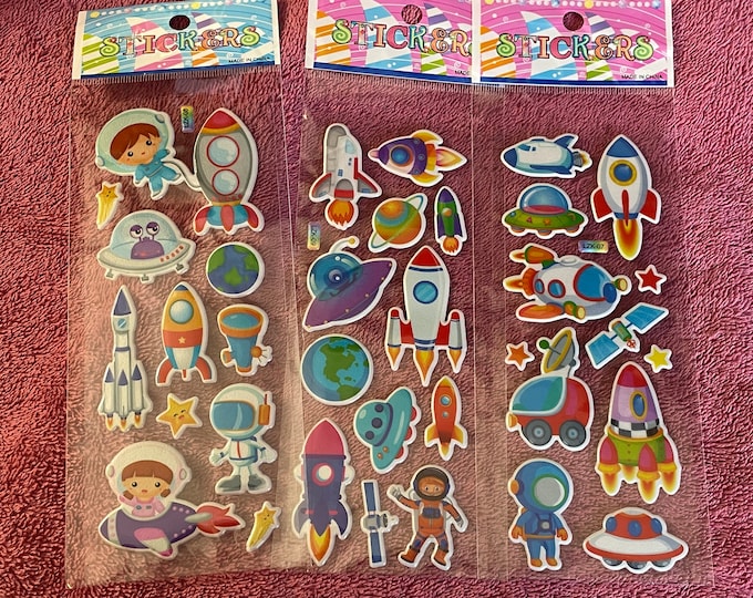Stickers 3D Plastic Stickers 3 Sheets Outer Space Stickers Rockets ...