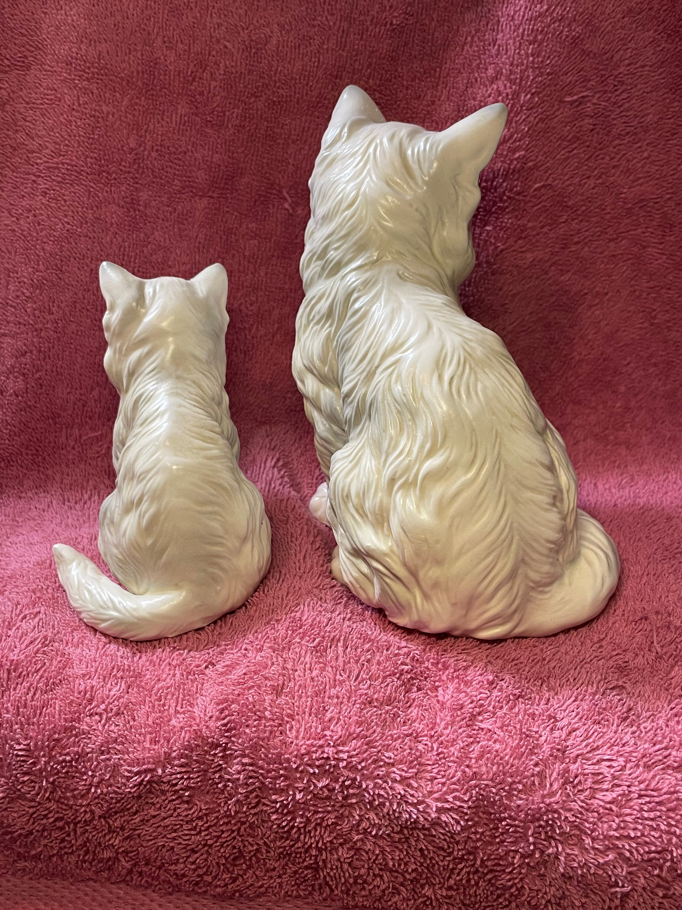 Vintage Lefton White Fluffy Cats Figurines Porcelain 1513 and 1514 1970 ...