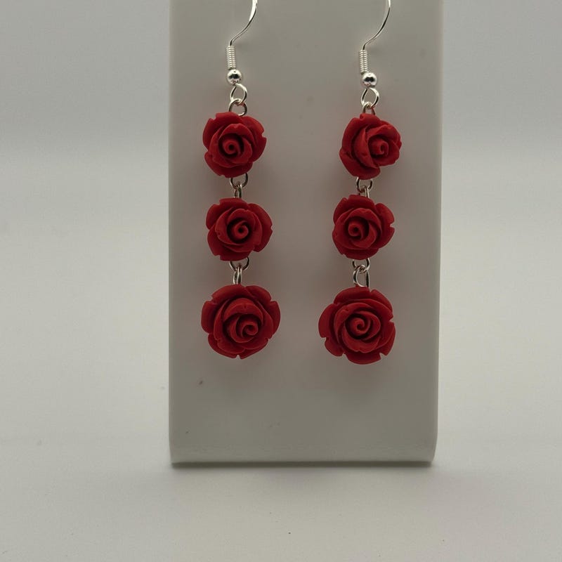 Red Floral Earrings - Etsy