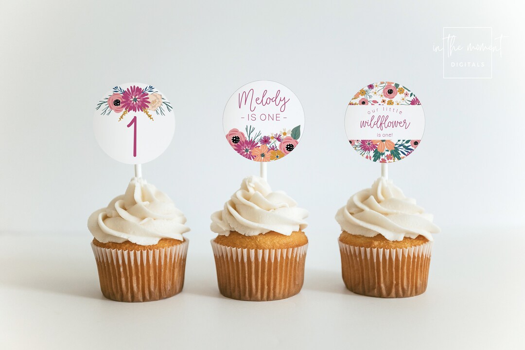 Flower Theme Cupcake Toppers, Flower Party, First Birthday, DIY Toppers ...