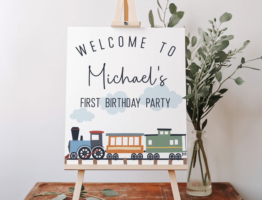 Train Welcome Sign, Train Birthday Party, Editable Welcome Sign, Choo ...