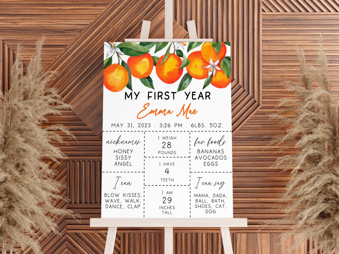 Orange Theme Birthday, Milestone Stats Board, Milestone Sign, DIY ...