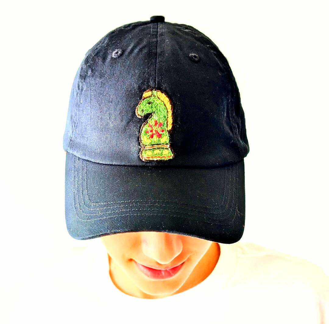Chess Knight Embroidered Hat – Black Adjustable Soft Cap – Unique ...