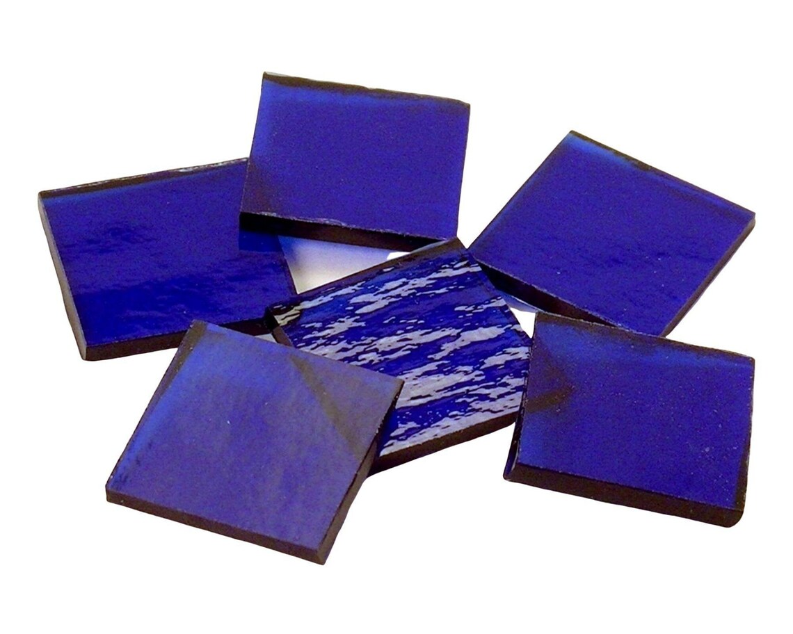 Cobalt Blue Cathedral Rough Rolled Square Hand Cut Glass Mosaic Tile ...