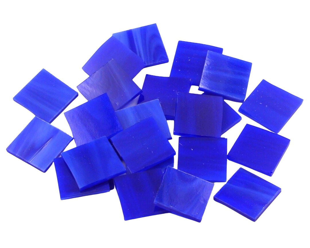 125 Dark Blue Wispy Package of 1" Square Hand Cut Glass Shapes ...