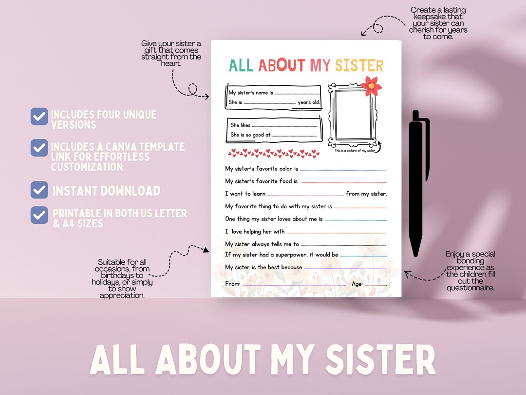 All About My Sister, All About My Sister Printable Questionnaire ...
