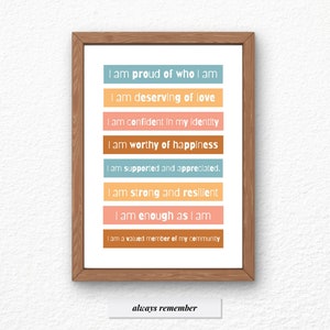 Printable Wall Art Affirmations for Kids, I Am Affirmations, Classroom ...