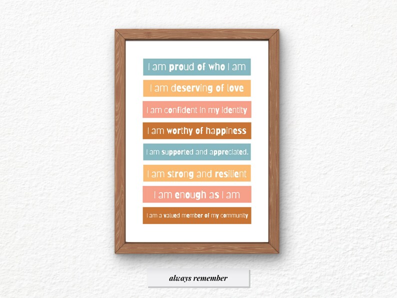 Printable Wall Art Affirmations for Kids, I Am Affirmations, Classroom ...