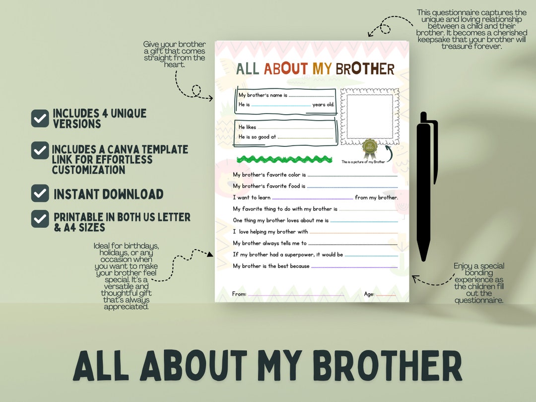 All About My Brother Printable Interview, Siblings Questionnaire ...