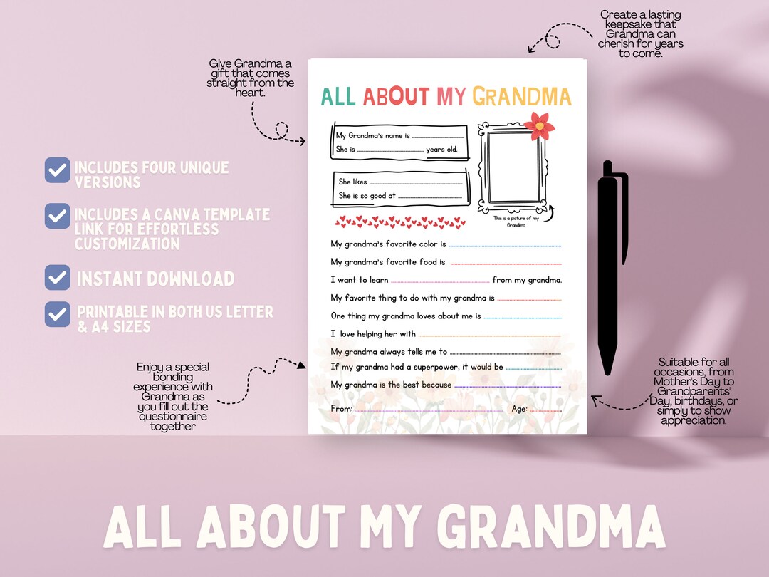 All About Grandma Printable Questionnaire, All About Grandma ...